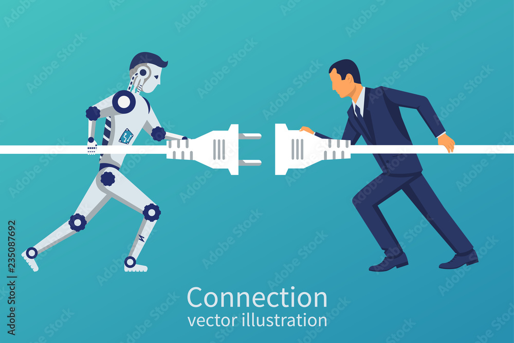 Business and robot connection. Symbol of working together, cooperation ...