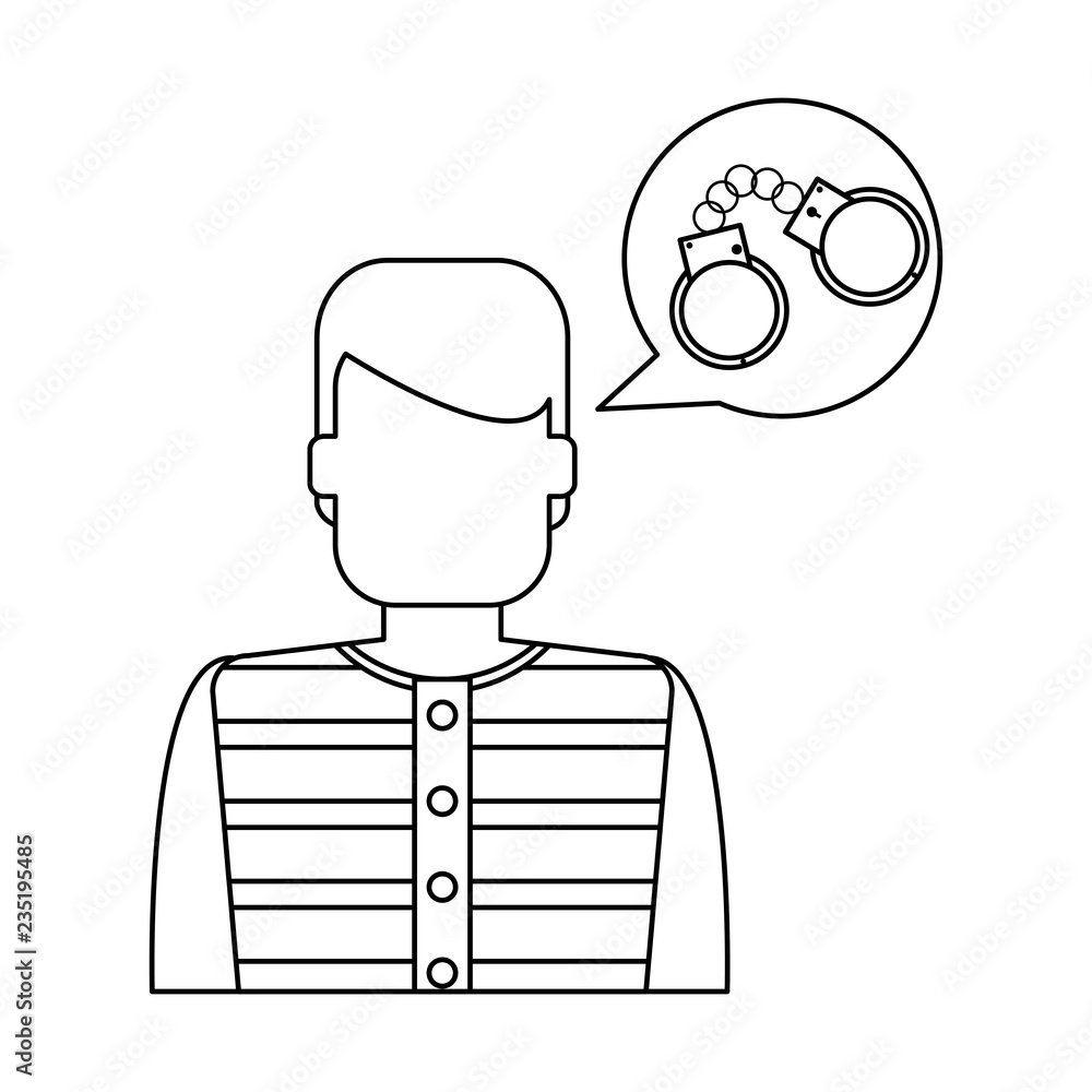 Prisoner and handcuffs in bubble black and white Stock Vector | Adobe Stock