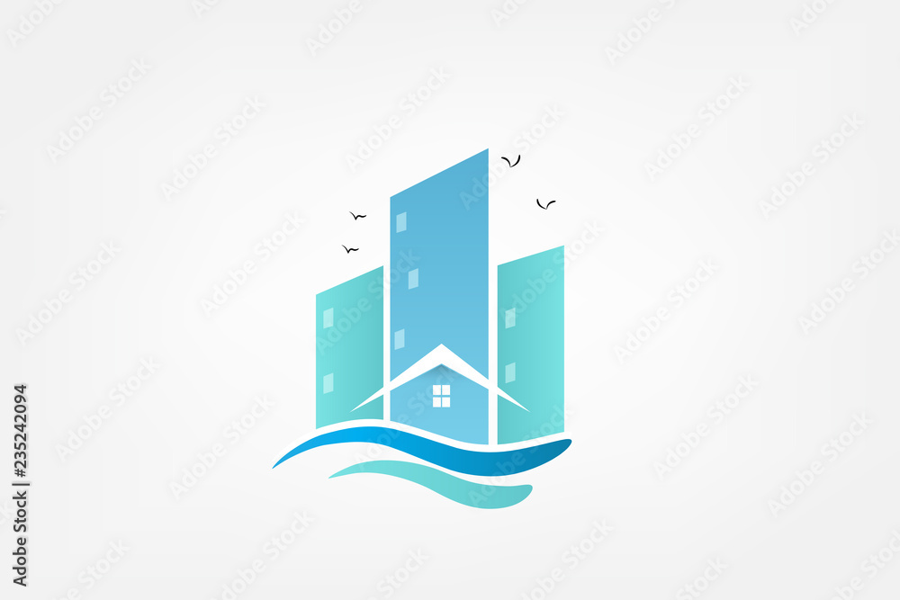 Logo modern buildings on beach vector Stock Vector | Adobe Stock