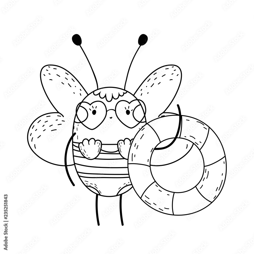 cute little bee with swimsuit and float Stock Vector | Adobe Stock