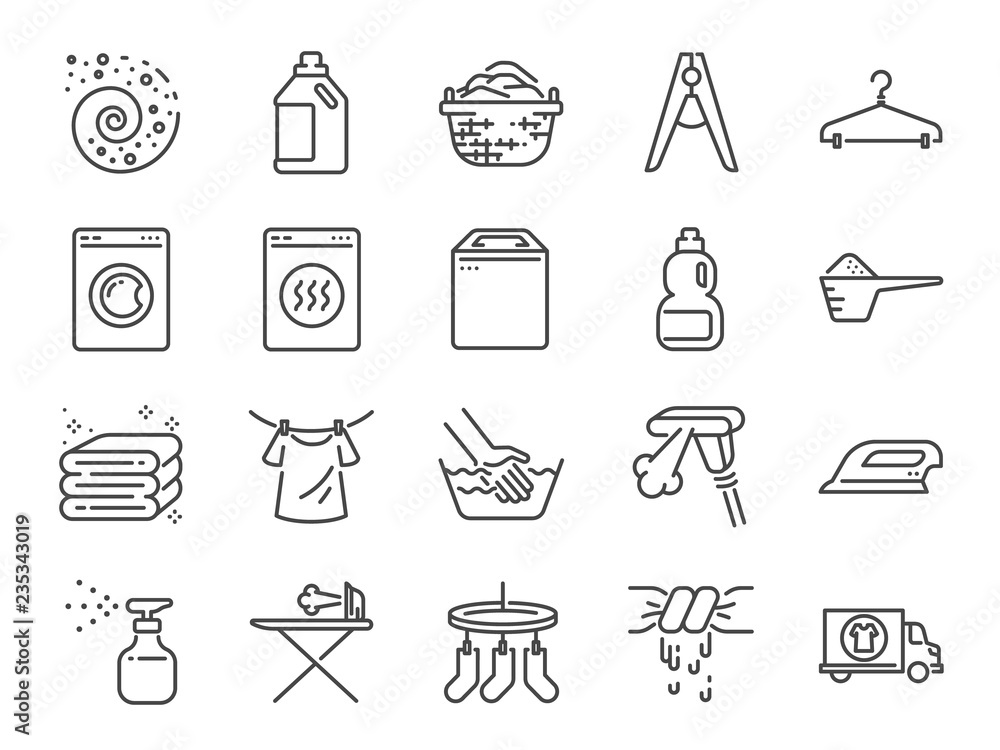 Laundry icon set. Included the icons as detergent, washing machine ...