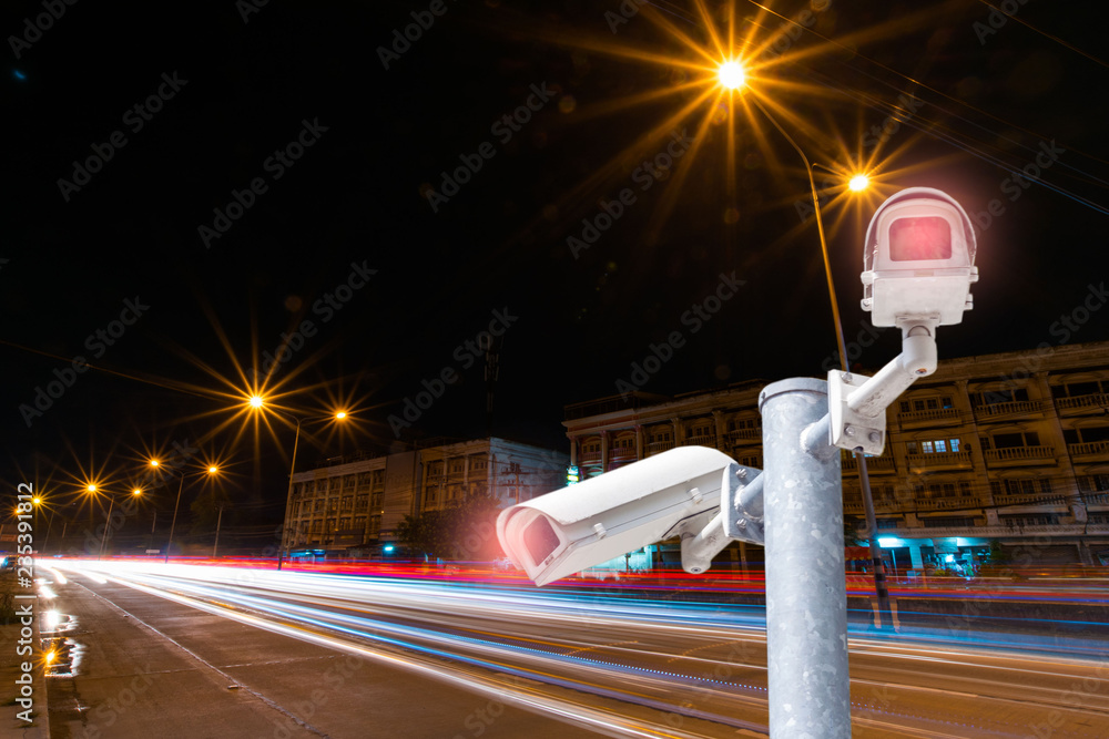Cctv on poles. Fire protection technology, dual cameras, looking at ...