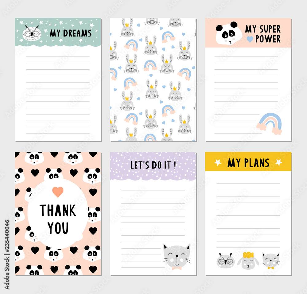 Cute weekly planner. Funny to do list with baby animals. Rainbow and bunny pattern. Vector ...