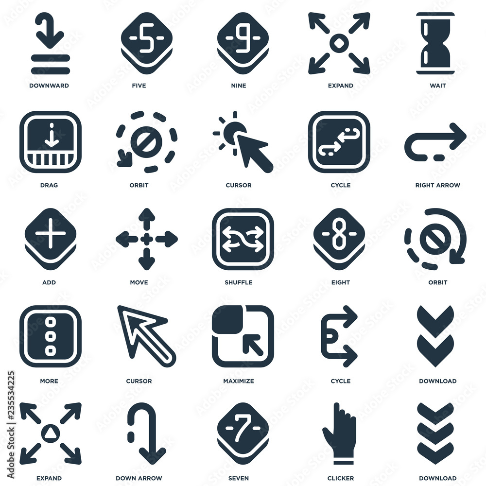 Elements Such As Download, Clicker, Seven, Down arrow, Expand, Right ...