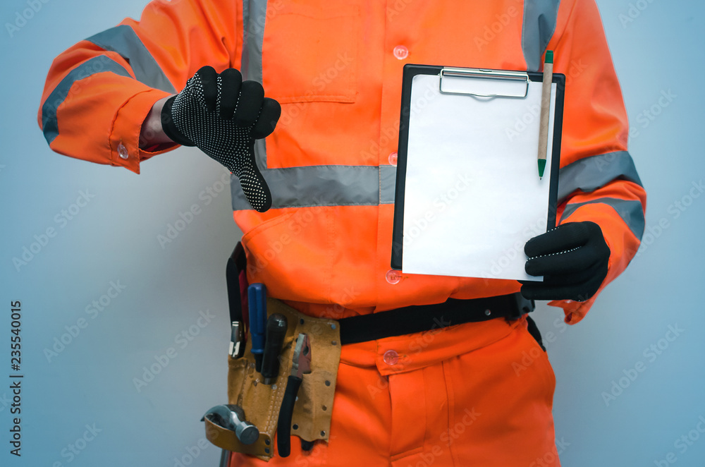 Builder is holding a bad housing project and is showing a thumbs down ...