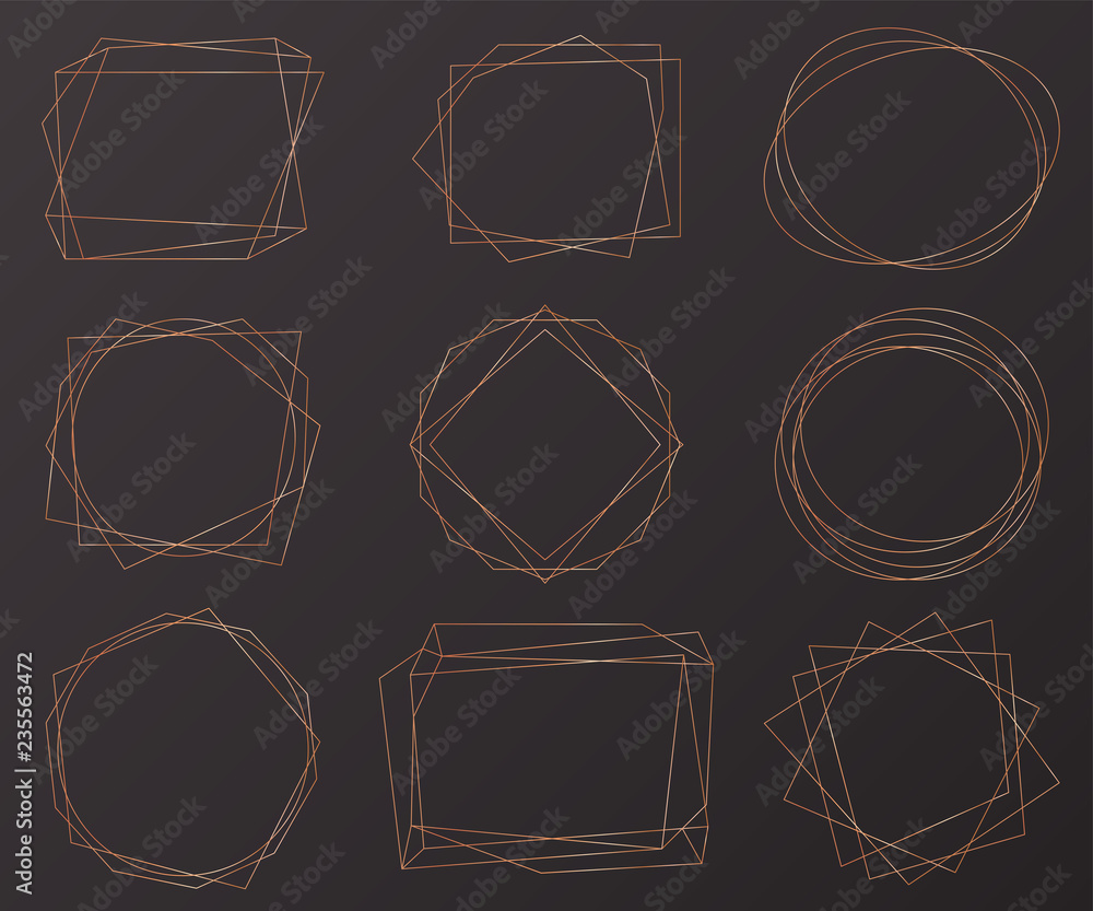 Vintage copper geometric frames pack. Decorative luxury line borders ...