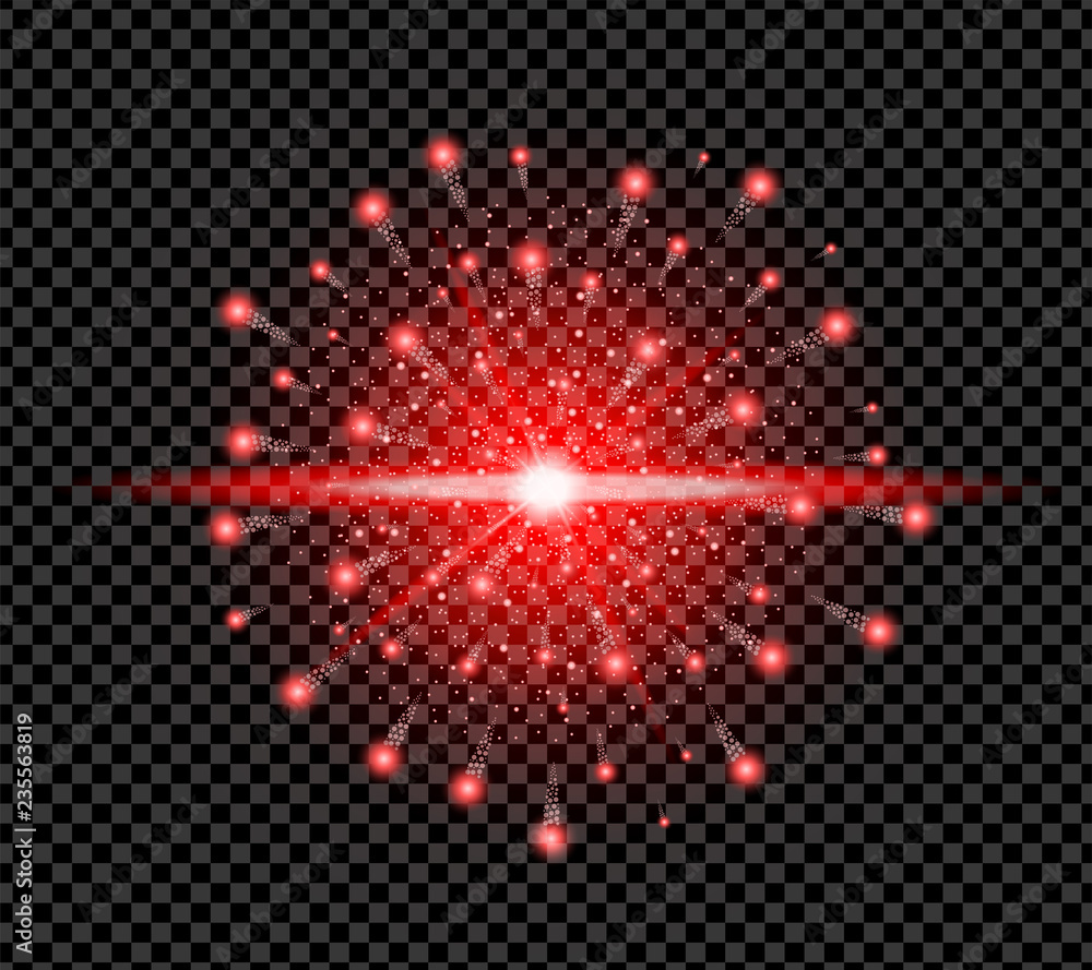 Realistic red sparkle effect isolated on transparent background. Firework, explosion, galaxy ...
