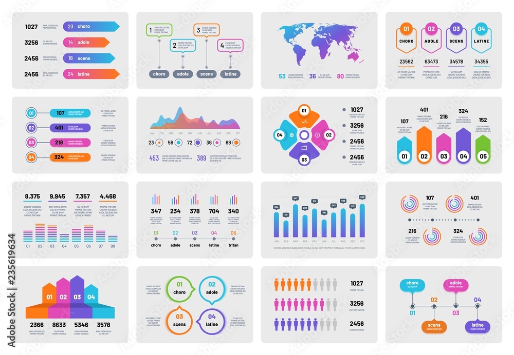 Business presentation charts. Financial report with graphs diagrams ...