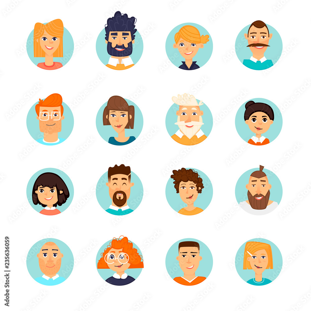 People avatars set. Characters. Flat vector illustration in cartoon ...
