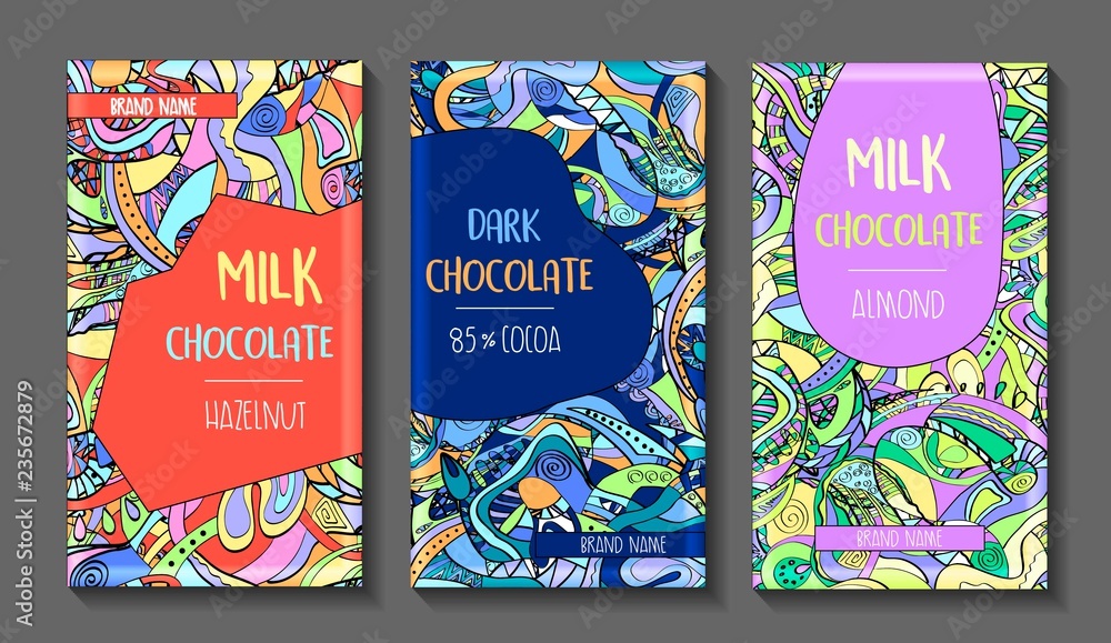 Vector set of chocolate bar package designs. Stock Vector | Adobe Stock