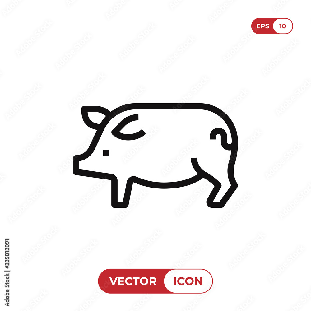 Outline Pig icon isolated on white background. Pork sketch symbol ...