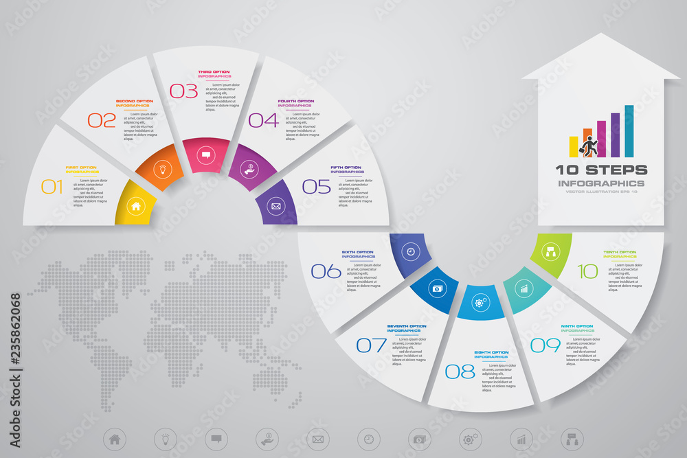 10 steps Infographics element arrow template chart for presentation ...