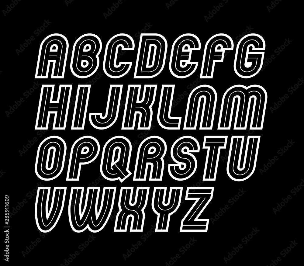 Vector bold rounded retro upper case English alphabet letters ...