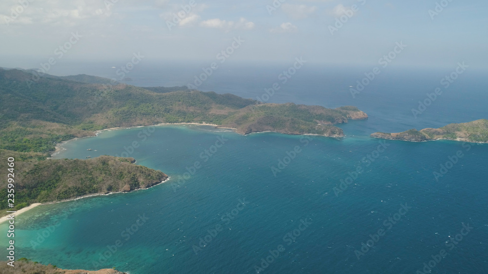 Aerial view of coast with beaches, island Limbones, lagoons and coral ...