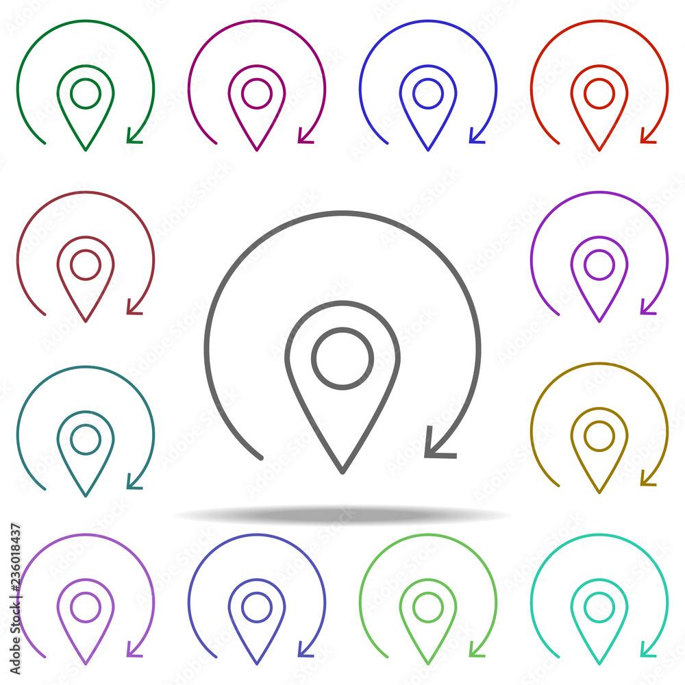 return pin icon. Elements of arrow and object in multi color style ...