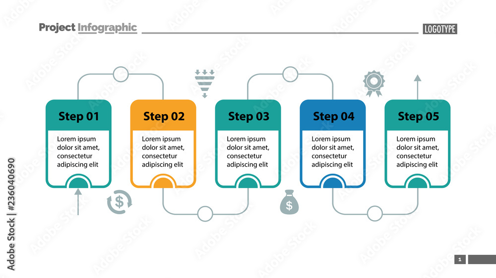 Five steps process chart slide template. Business data. Flow, diagram, design. Creative concept ...