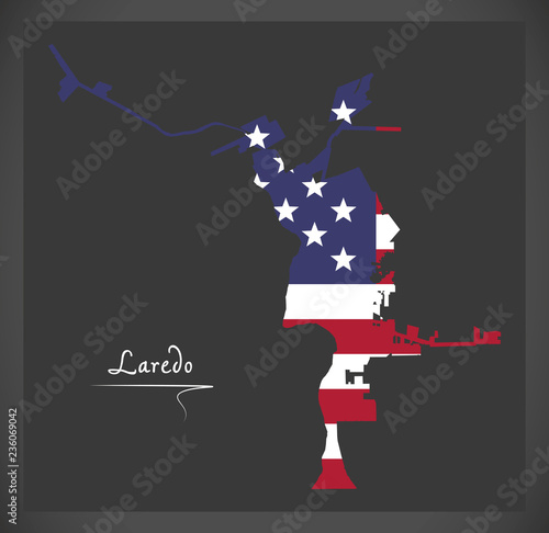 Laredo Texas City map with American national flag illustration Stock ...