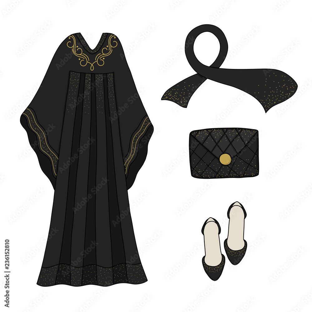 Traditional islamic dress. Muslim women clothe. Emirates abaya. Hijab ...