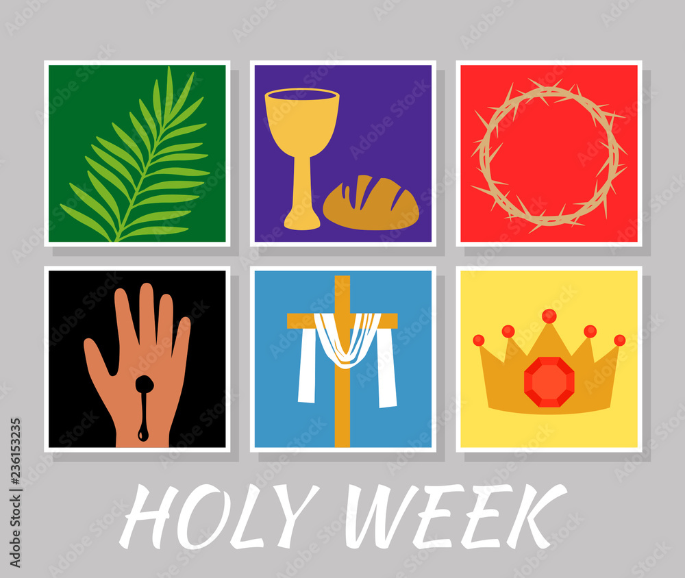 Christian banner Holy Week with a collection of icons about Jesus ...