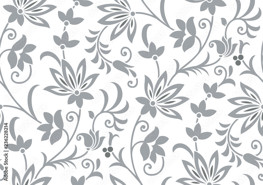 Seamless vintage silver flower pattern Stock Vector | Adobe Stock