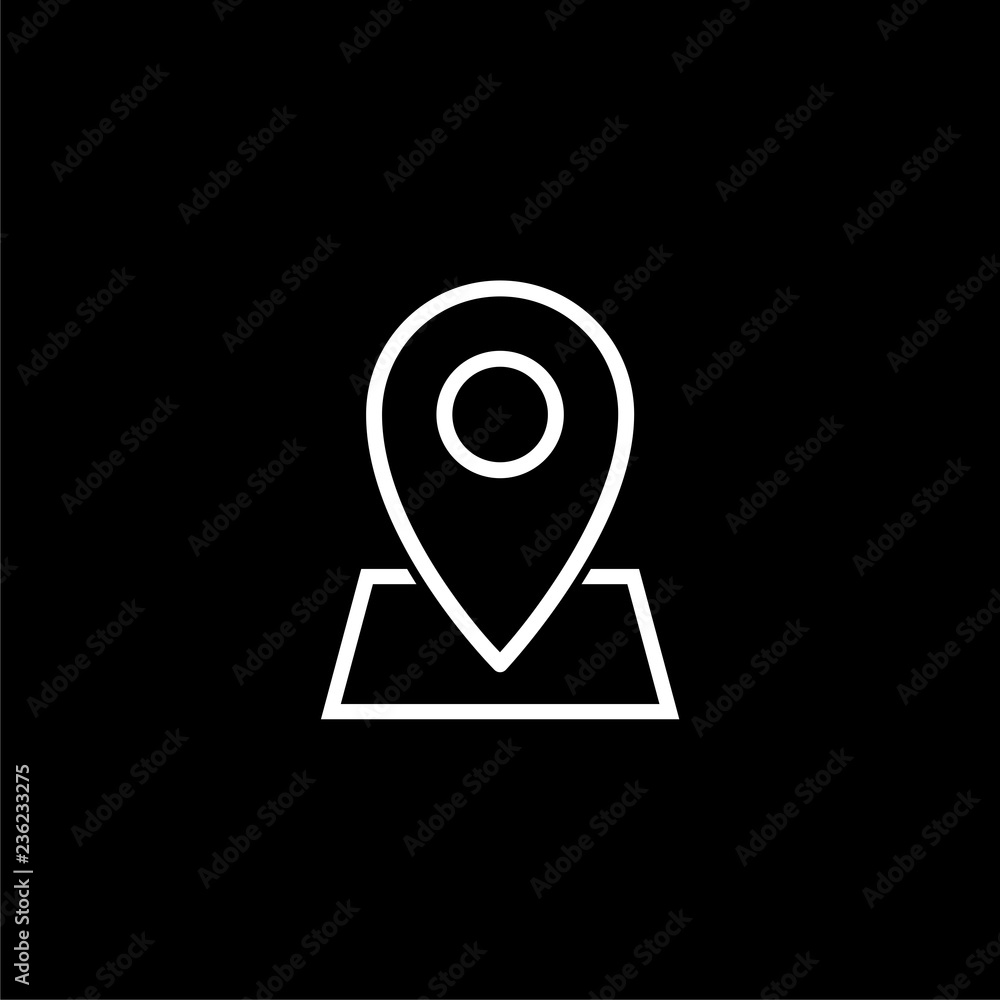 Location icon, GPS location Map pointer icon or logo on dark background ...