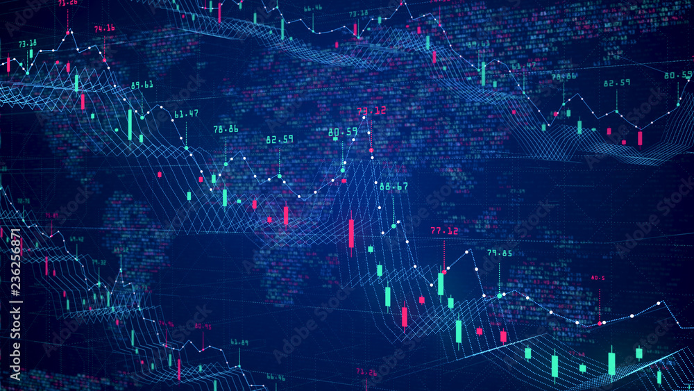 Stock chart - abstract digital 3d financial chart render showing ...