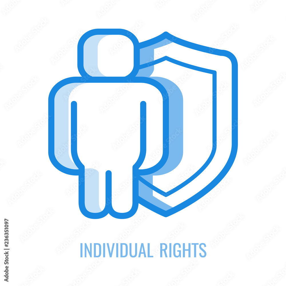 Individual rights line icon - abstract human silhouette protected with ...