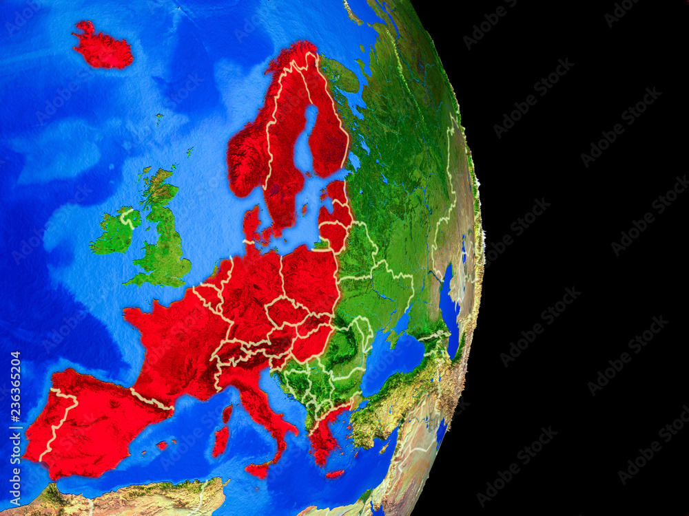 Schengen Area members on realistic model of planet Earth with country ...