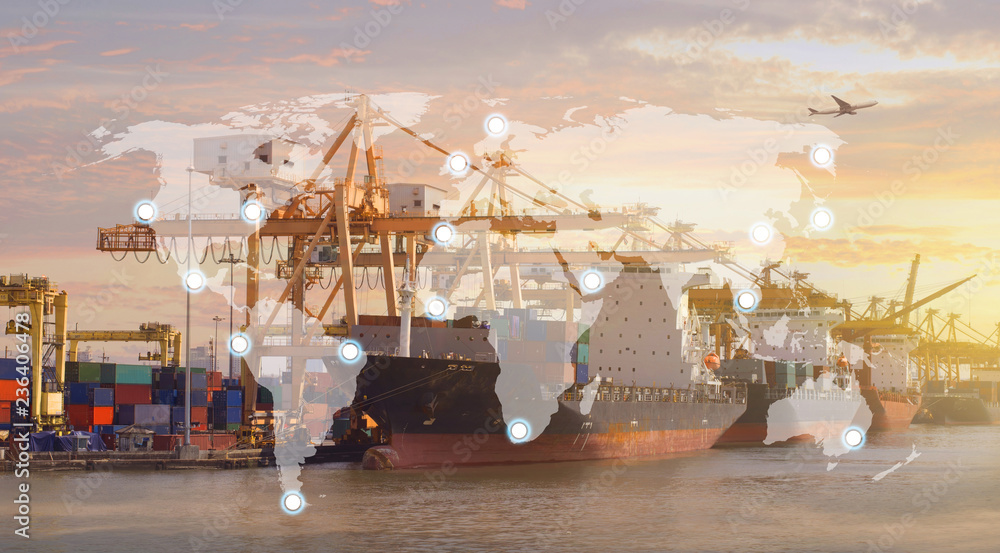 World map ports service of shipping line background industry shipping ...