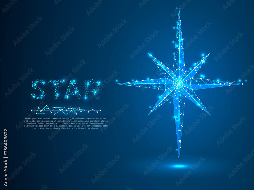 Polar Volumetric star with eight rays. Polygonal space low poly with ...