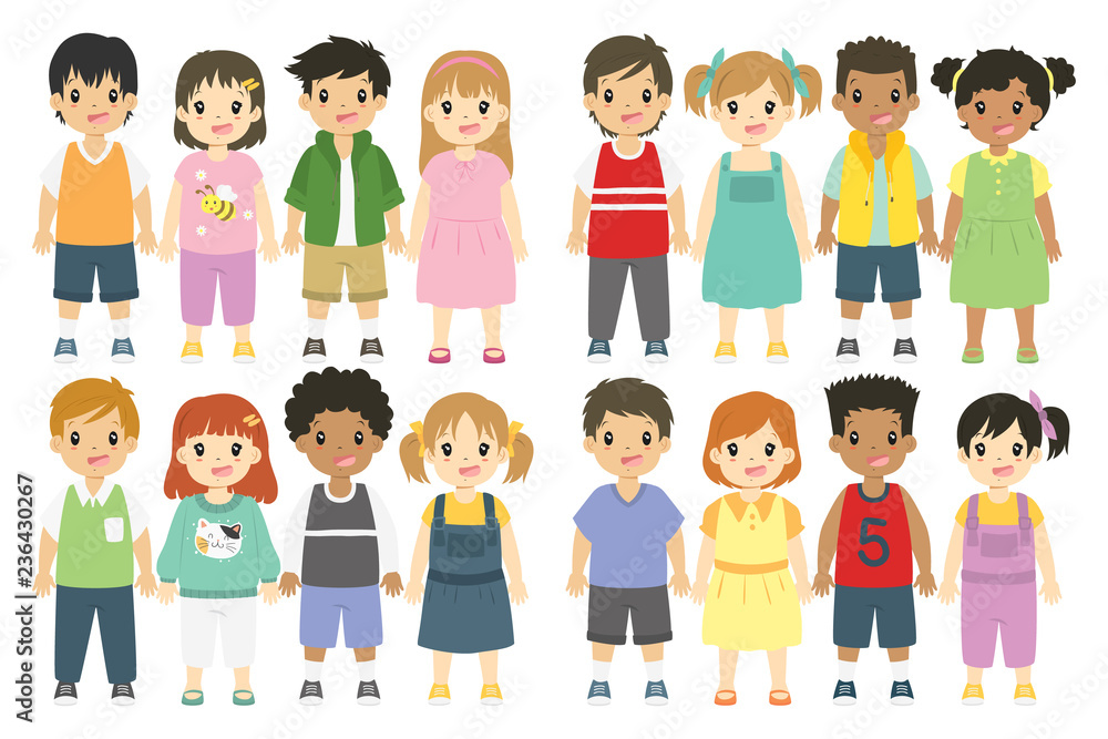 Children cartoon vector collection. Happy kids vector with different ...