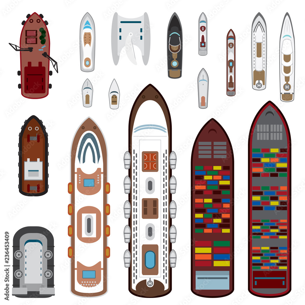 Ships top view set in color. Vector Stock Vector | Adobe Stock