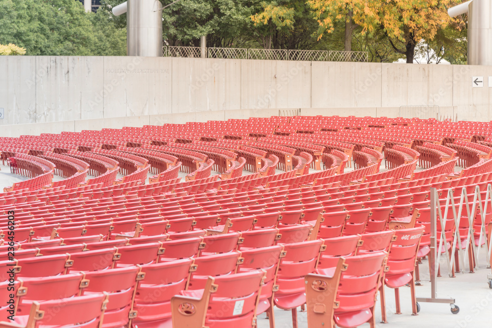 Line of raised orchestra level seats from public outdoor performing art ...