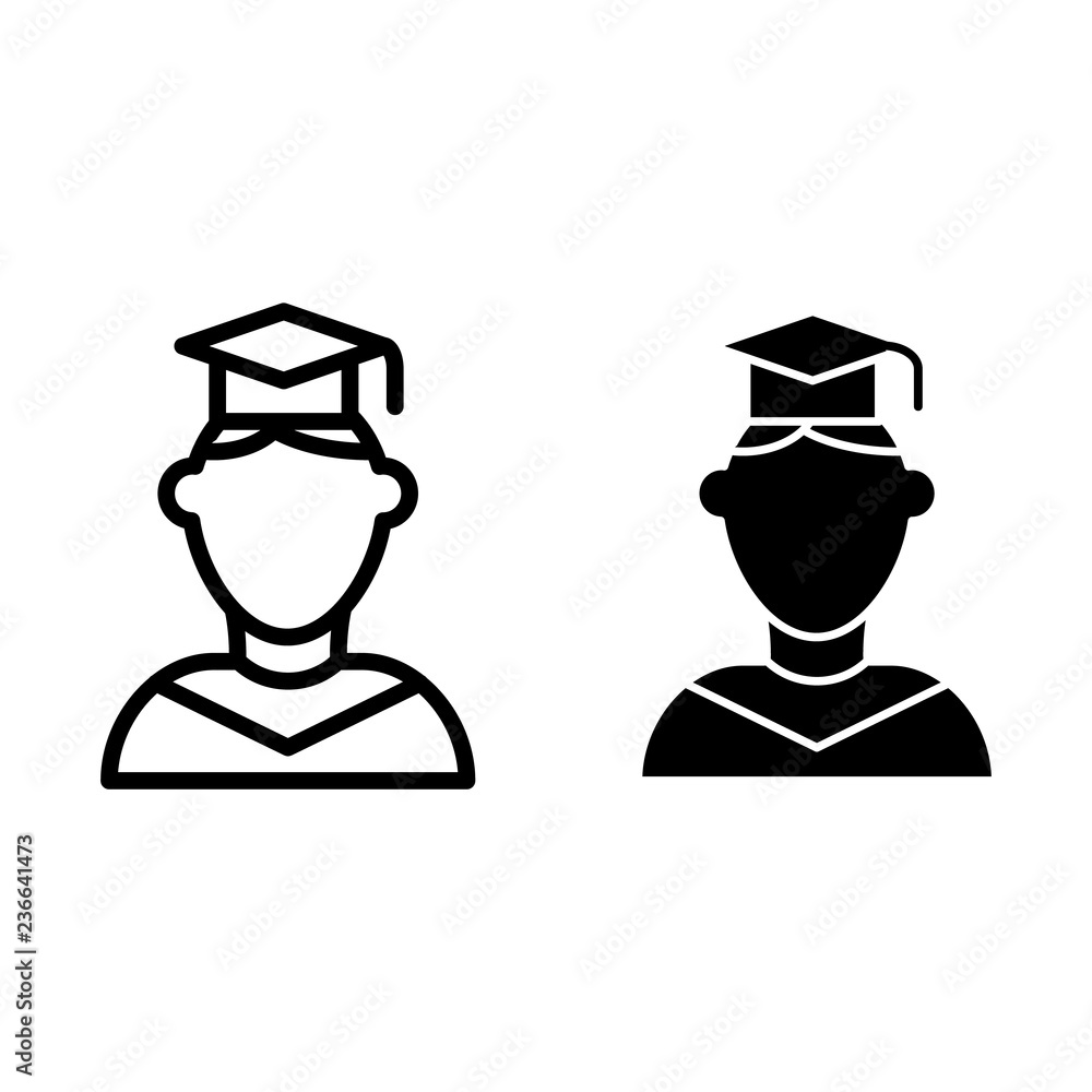 Graduate line and glyph icon. Person in graduate hat vector ...