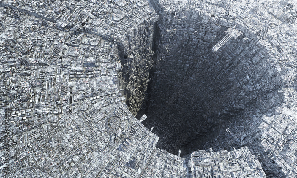 3D rendering futuristic sci-fi mega city down under metropolis ...