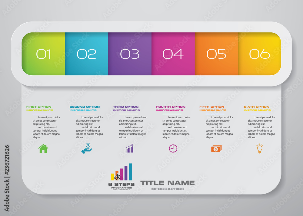 6 steps timeline infographic element. 6 steps infographic, vector ...