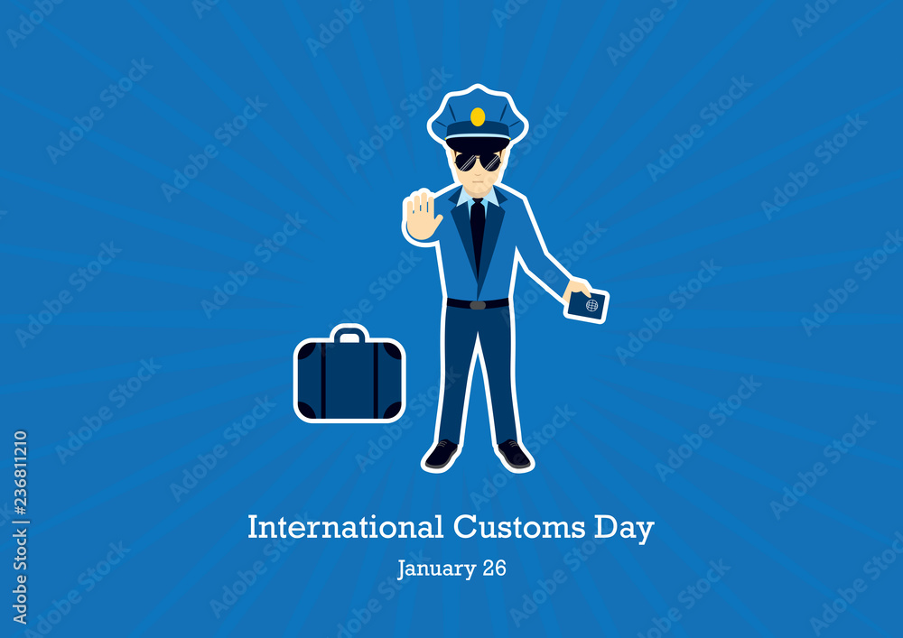 International Customs Day vector. Customs officer cartoon character ...