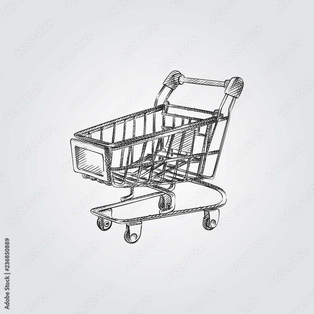 Hand Drawn shopping cart Sketch Symbol isolated on white background ...