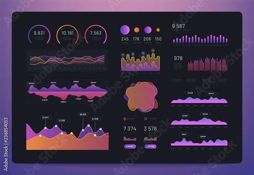 Infographic dashboard. Trading platform with statistics graphs ...