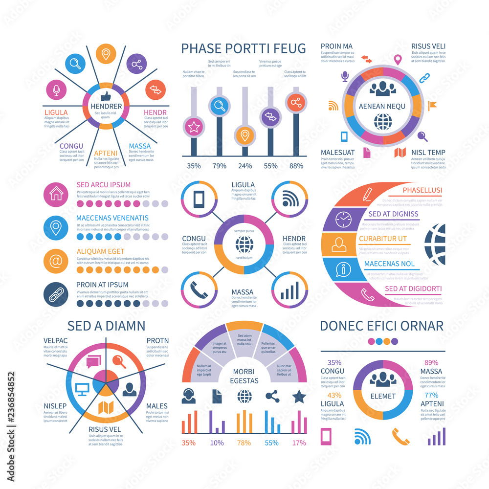 Infographics. Marketing graphs financial workflow diagram, bar chart ...
