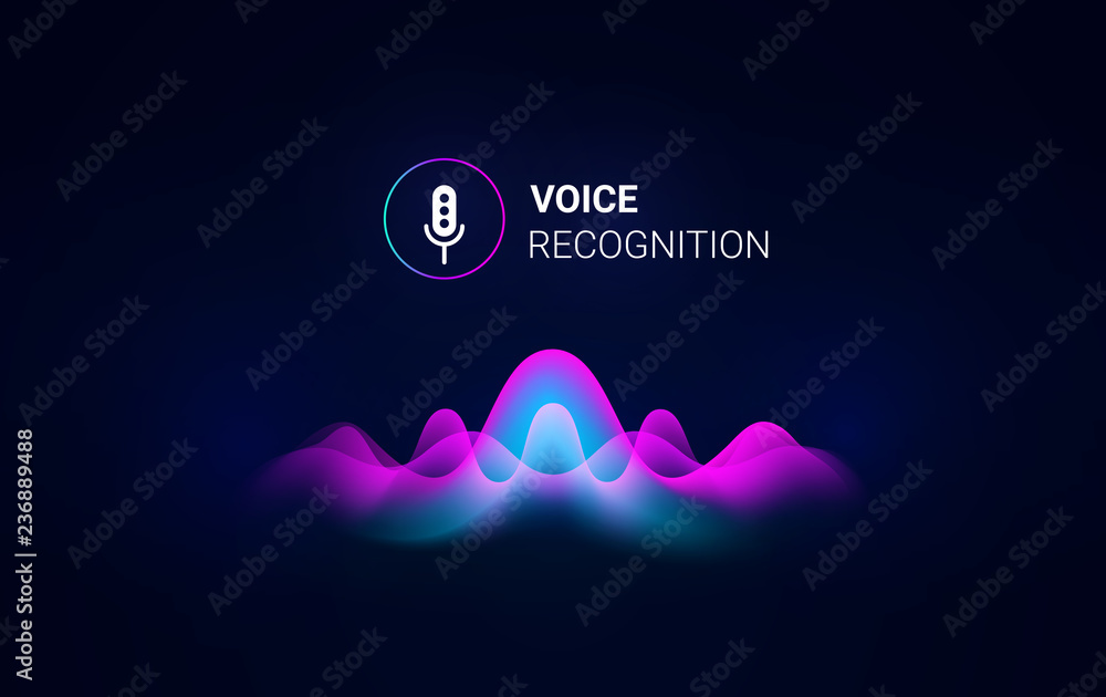Personal assistant voice recognition concept. Artificial intelligence technologies. Sound wave ...
