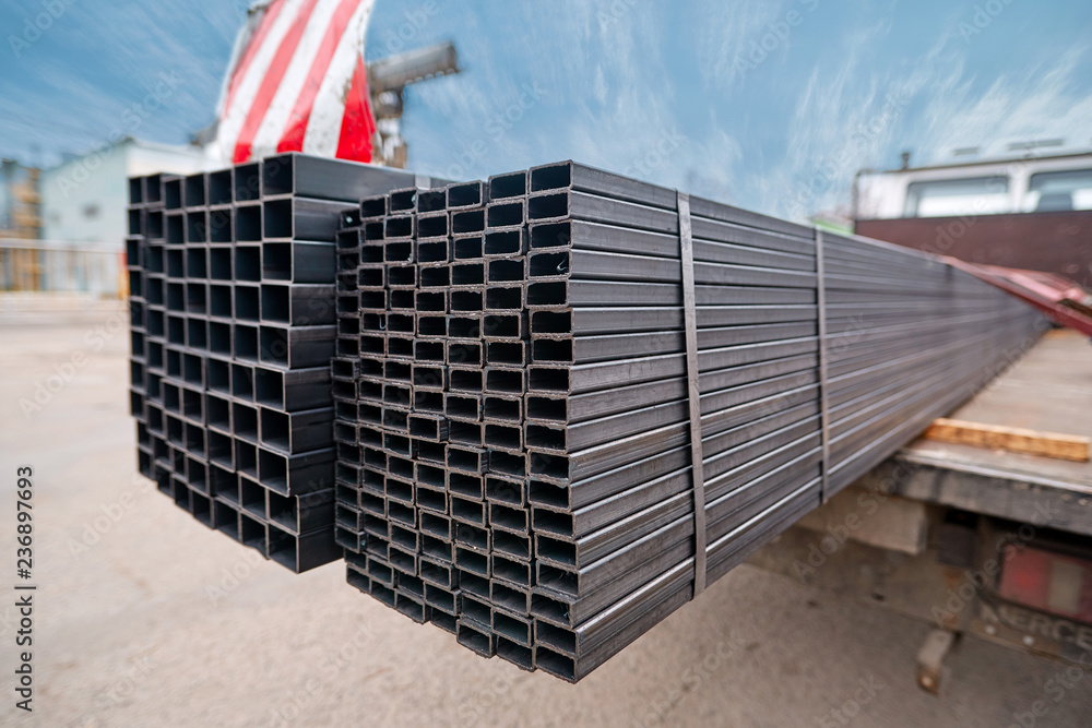 Bent metal profile channel on the truck. Ready for delivery. Steel ...