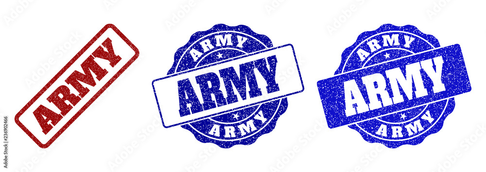 ARMY grunge stamp seals in red and blue colors. Vector ARMY overlays ...