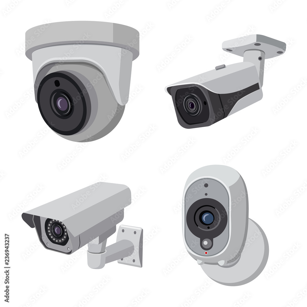 Isolated object of cctv and camera symbol. Collection of cctv and ...