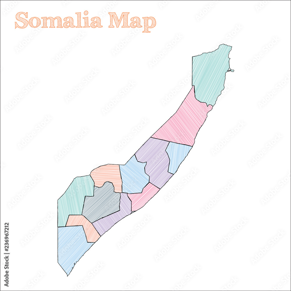 Somalia hand-drawn map. Colorful sketchy country outline. Captivating ...