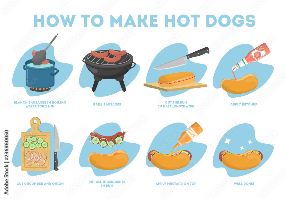 How to make hot dog fast and easy guide Stock Vector | Adobe Stock