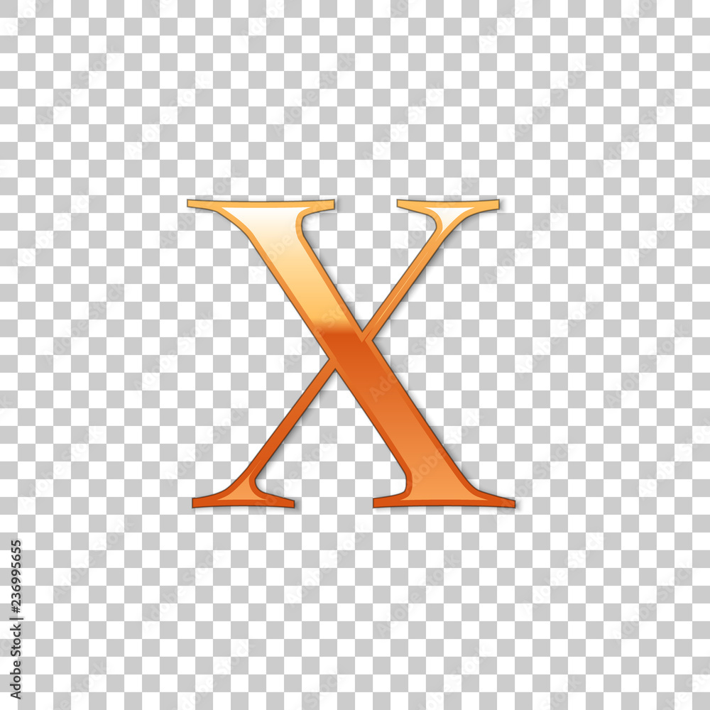 Golden Roman numeral number 10, X, ten in alphabet letter isolated on ...