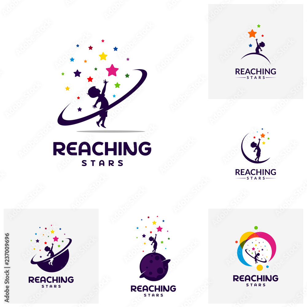 Set of Reaching Stars Logo Design Template. Dream star logo. Emblem ...