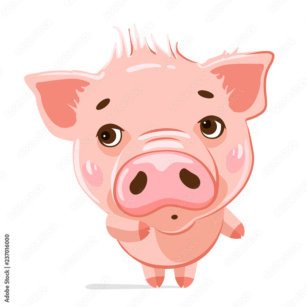 Cute little pig. Cartoon vector character. Vector illustration of cute ...