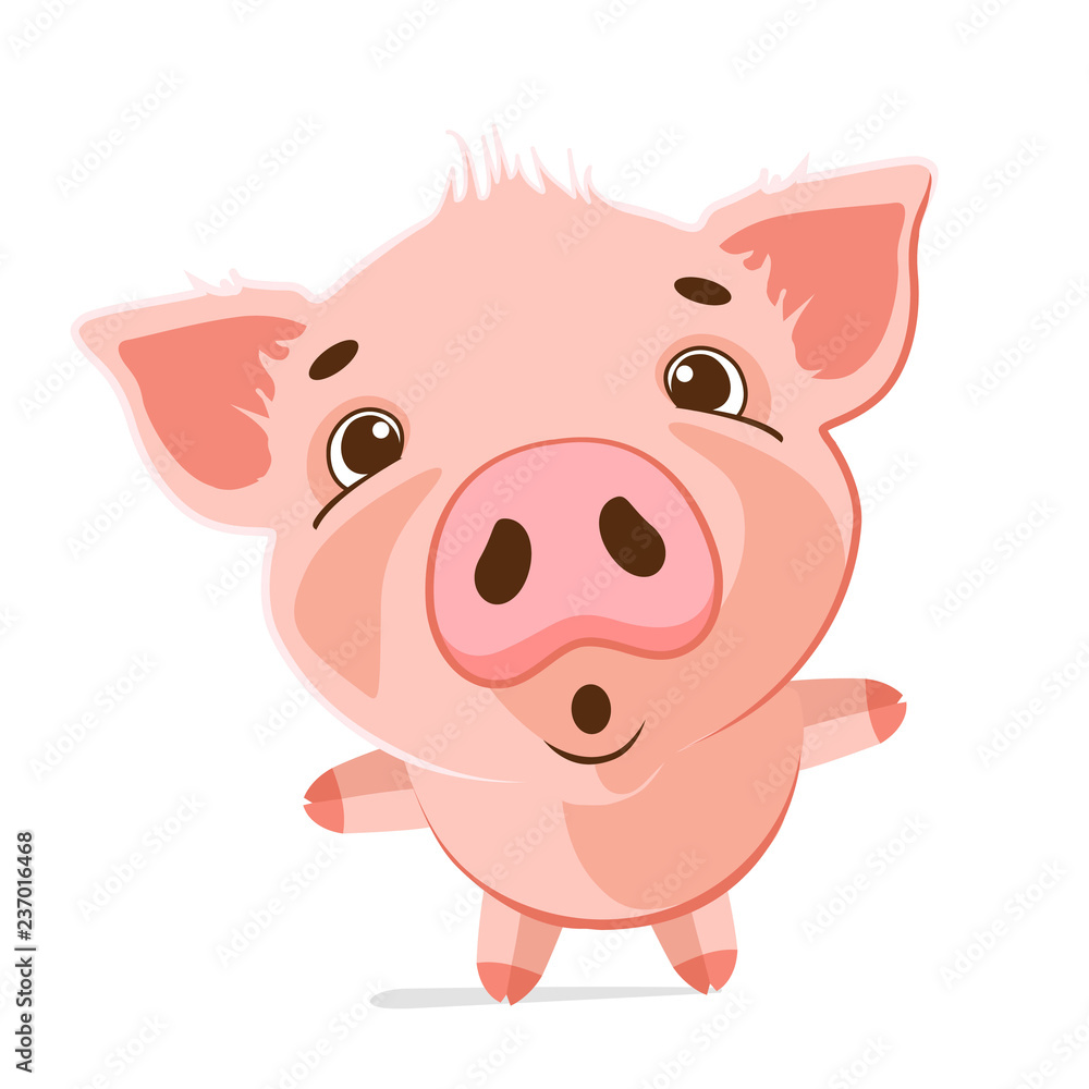 Cute little pig. Cartoon character. Illustration of cute funny emoji ...